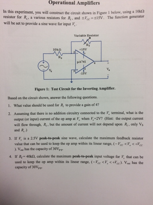 Solved Operational Amplifiers In this experiment, you will | Chegg.com