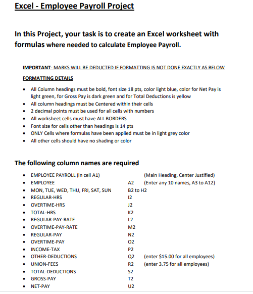 Excel - Employee Payroll Project In this Project, | Chegg.com