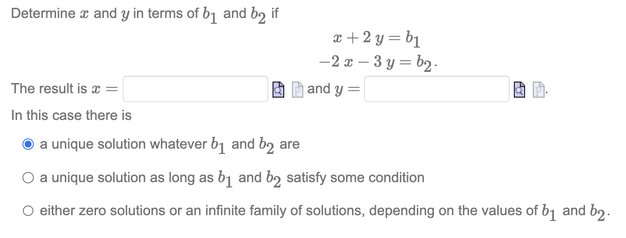 Solved Determine x and y in terms of b1 and b2 if | Chegg.com