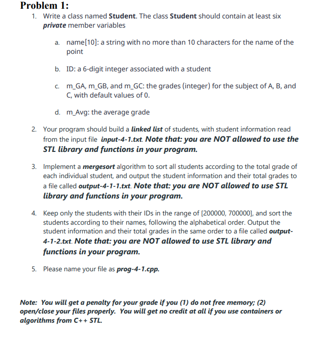 Solved Problem 1: 1. Write a class named Student. The class | Chegg.com