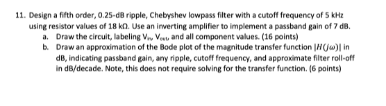 11. Design a fifth order, 0.25-dB ripple, Chebyshev | Chegg.com