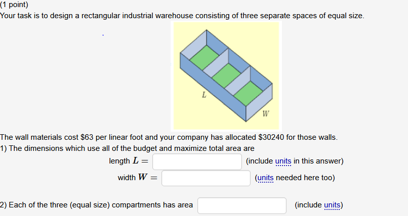 Solved (1 point) Your task is to design a rectangular | Chegg.com