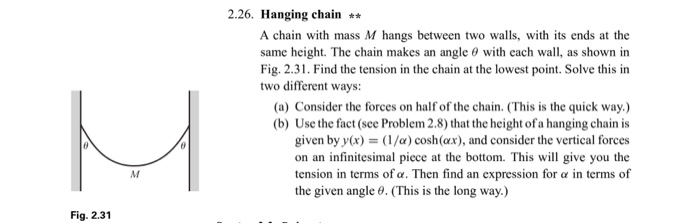 Solved 2.26. Hanging chain A chain with mass M hangs between | Chegg.com