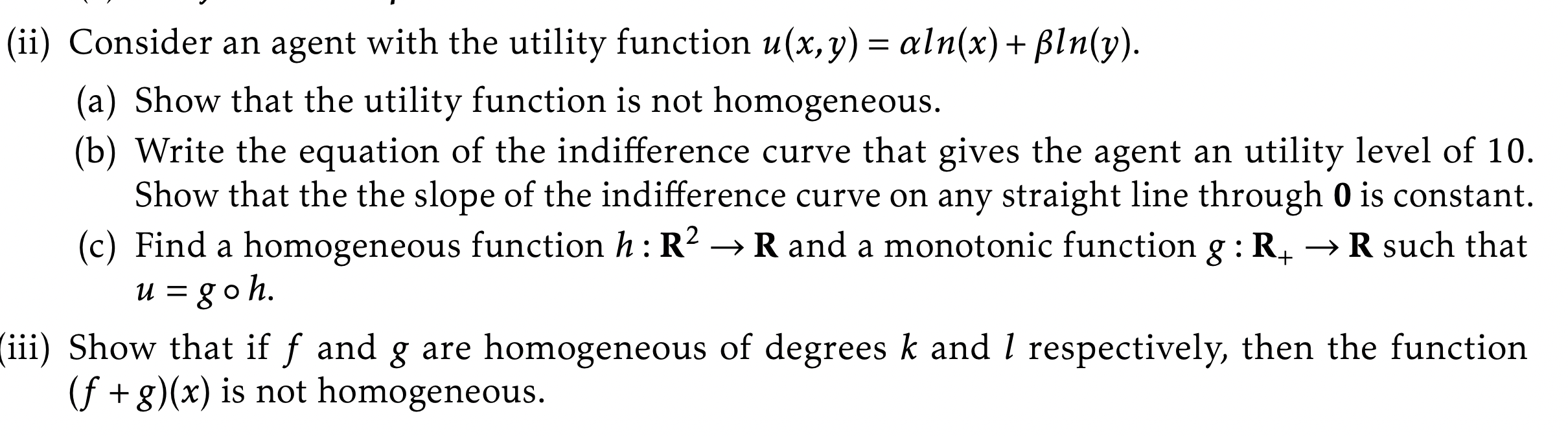 Solved (ii) Consider an agent with the utility function | Chegg.com