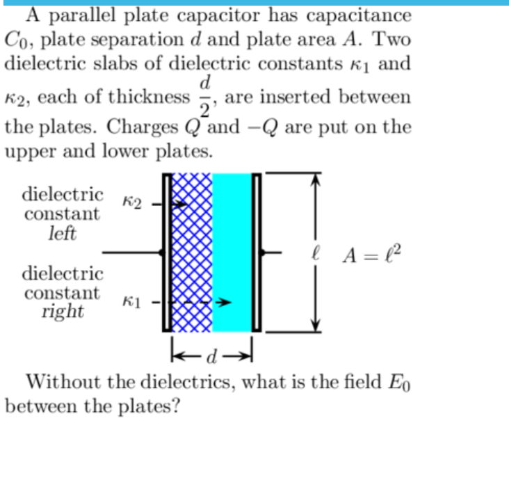 Solved A parallel plate capacitor has capacitance C0, plate | Chegg.com