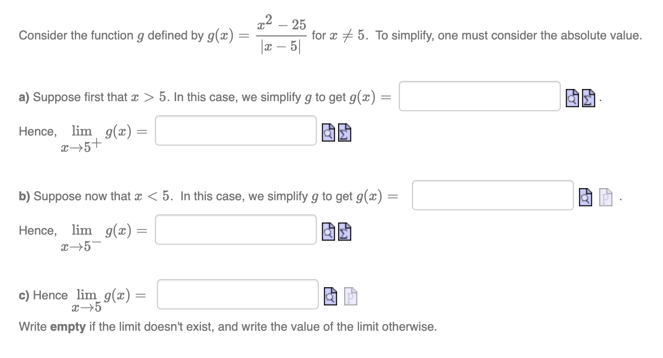 Solved Consider the function g defined x2 – 25 la – 5 #5. To | Chegg.com