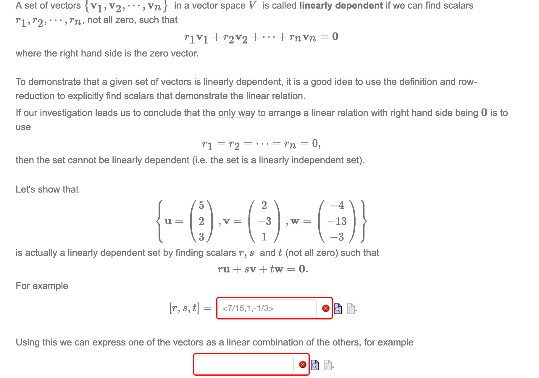Solved A set of vectors {v1,v2,⋯,vn} in a vector space V is | Chegg.com