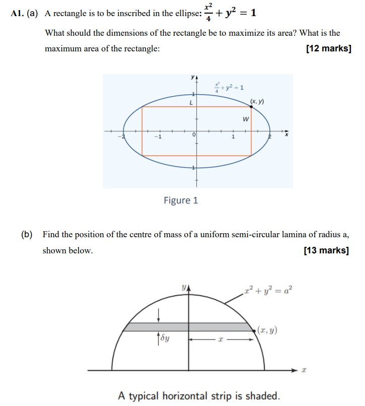 Solved 1. (a) A rectangle is to be inscribed in the ellipse: | Chegg.com