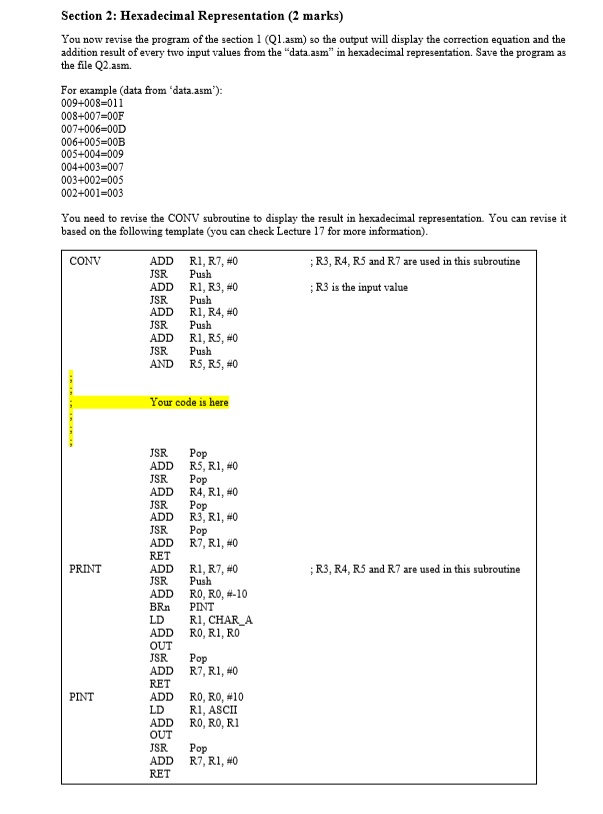 Section 2: Hexadecimal Representation (2 marks) You | Chegg.com