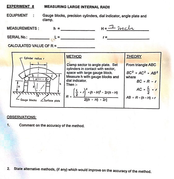 Solved EXPERIMENTE MEASURING LARGE INTERNAL RADI EQUIPMENT : | Chegg.com