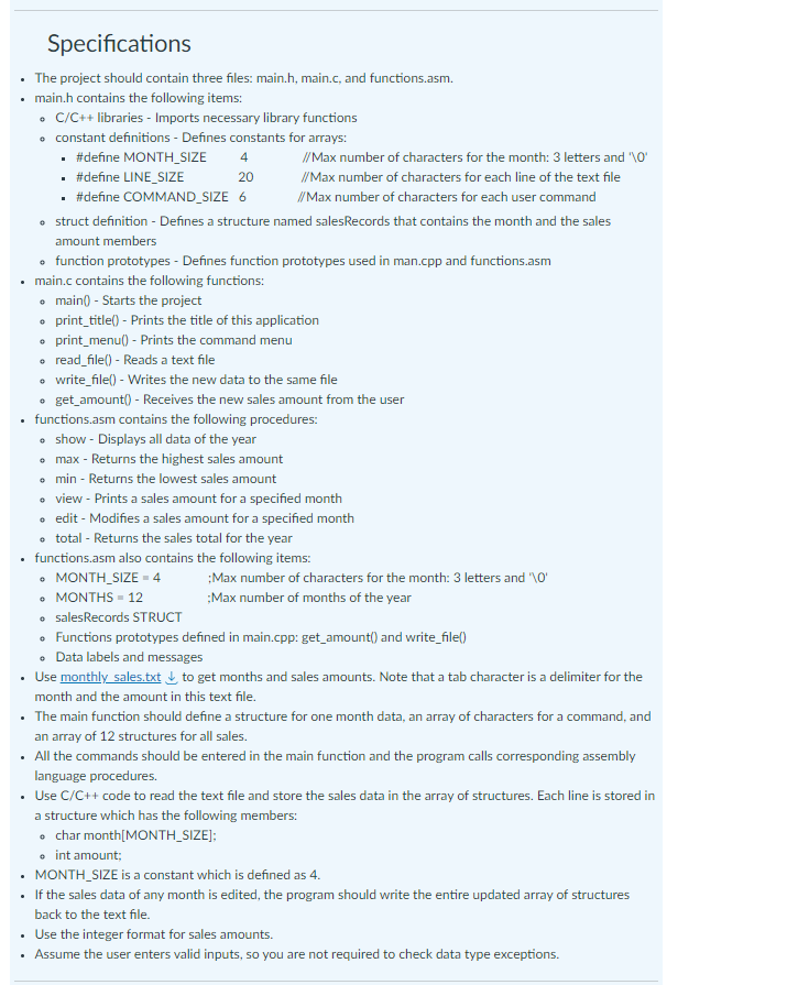 Solved Specifications - The project should contain three | Chegg.com