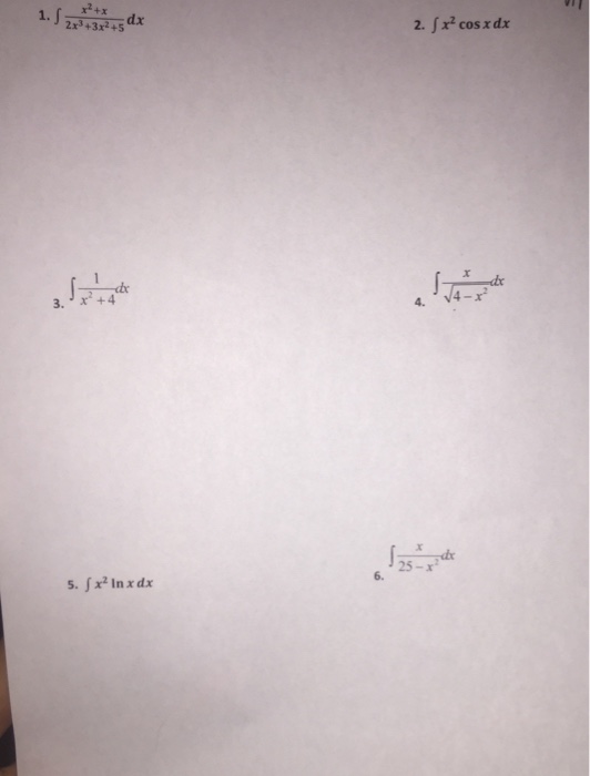 Solved integral x^2 + x/2x^3 + 3x^2 + 5 dx integral x^2 cos | Chegg.com