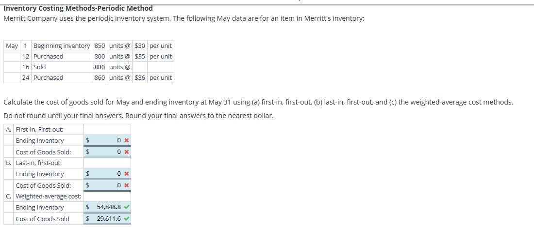 Solved Inventory Costing Methods-Periodic Method Merritt | Chegg.com