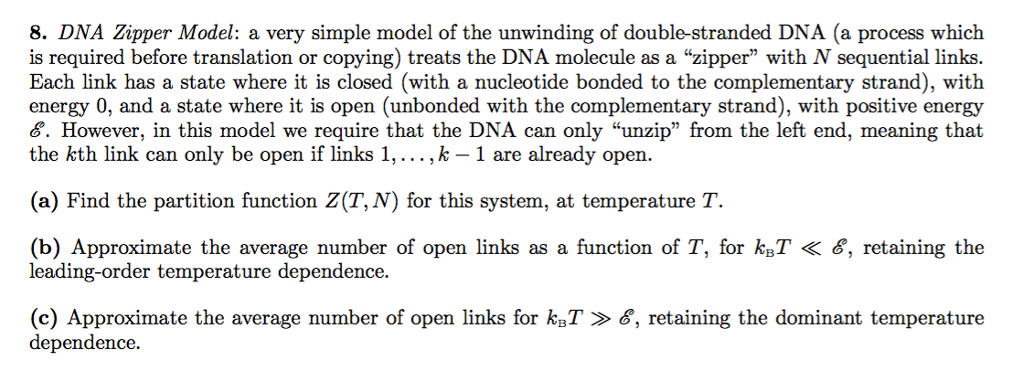 Solved 8. DNA Zipper Model: a very simple model of the | Chegg.com
