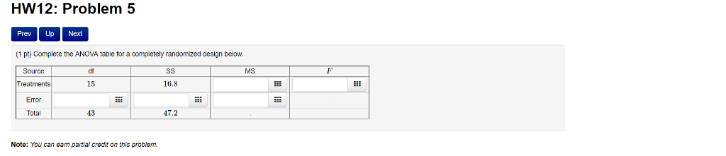 Solved HW12: Problem 5 Prev Up Next (1 pt) Complete the | Chegg.com