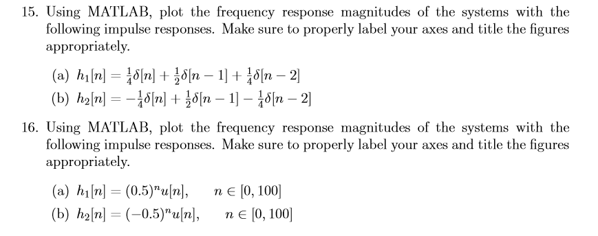 Solved 15. Using MATLAB, plot the frequency response | Chegg.com