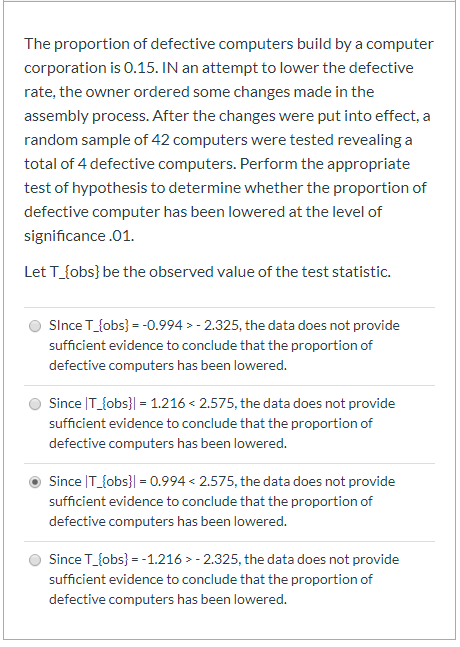 Solved The proportion of defective computers build by a | Chegg.com