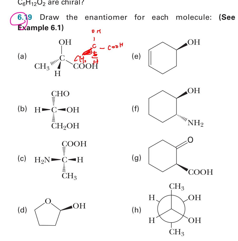 Solved C6H12O2 are chiral? 6. 9 Draw the enantiomer for each | Chegg.com
