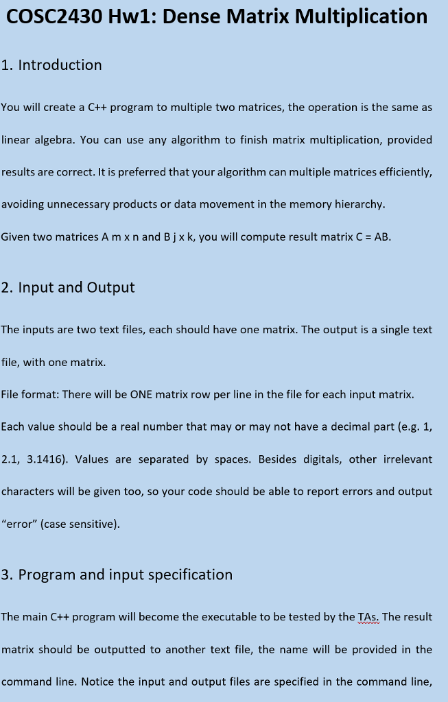 Solved COSC2430 Hw1: Dense Matrix Multiplication 1. | Chegg.com