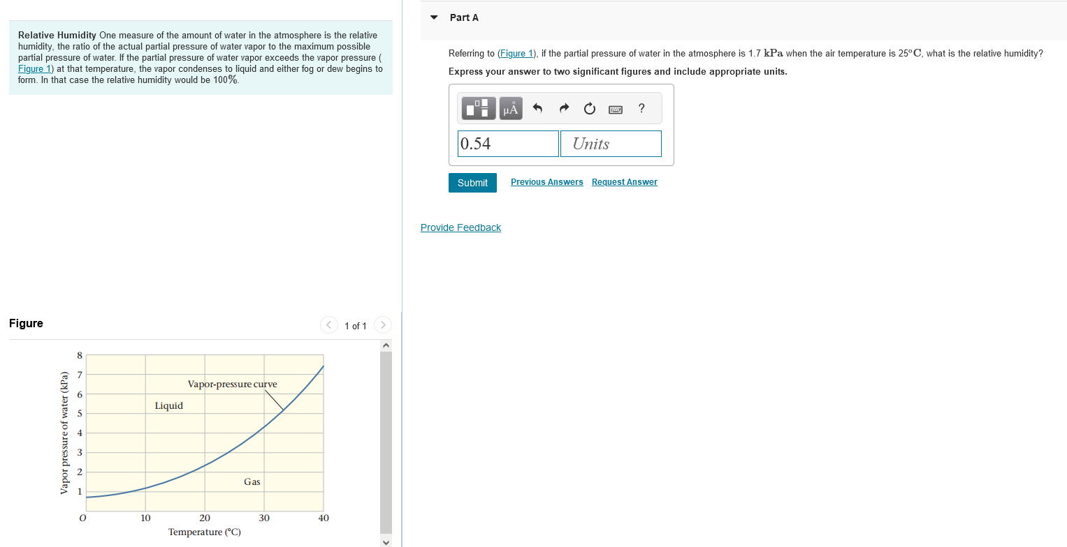 Solved Relative Humidity One measure of the amount of water | Chegg.com