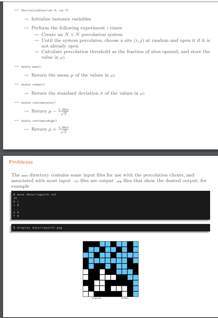 In java help me finish my Percolation code ( | Chegg.com