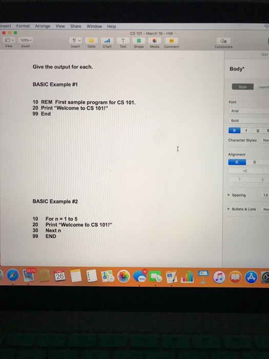 Solved Insert Format Arrange View Share Window Help CS 101 | Chegg.com