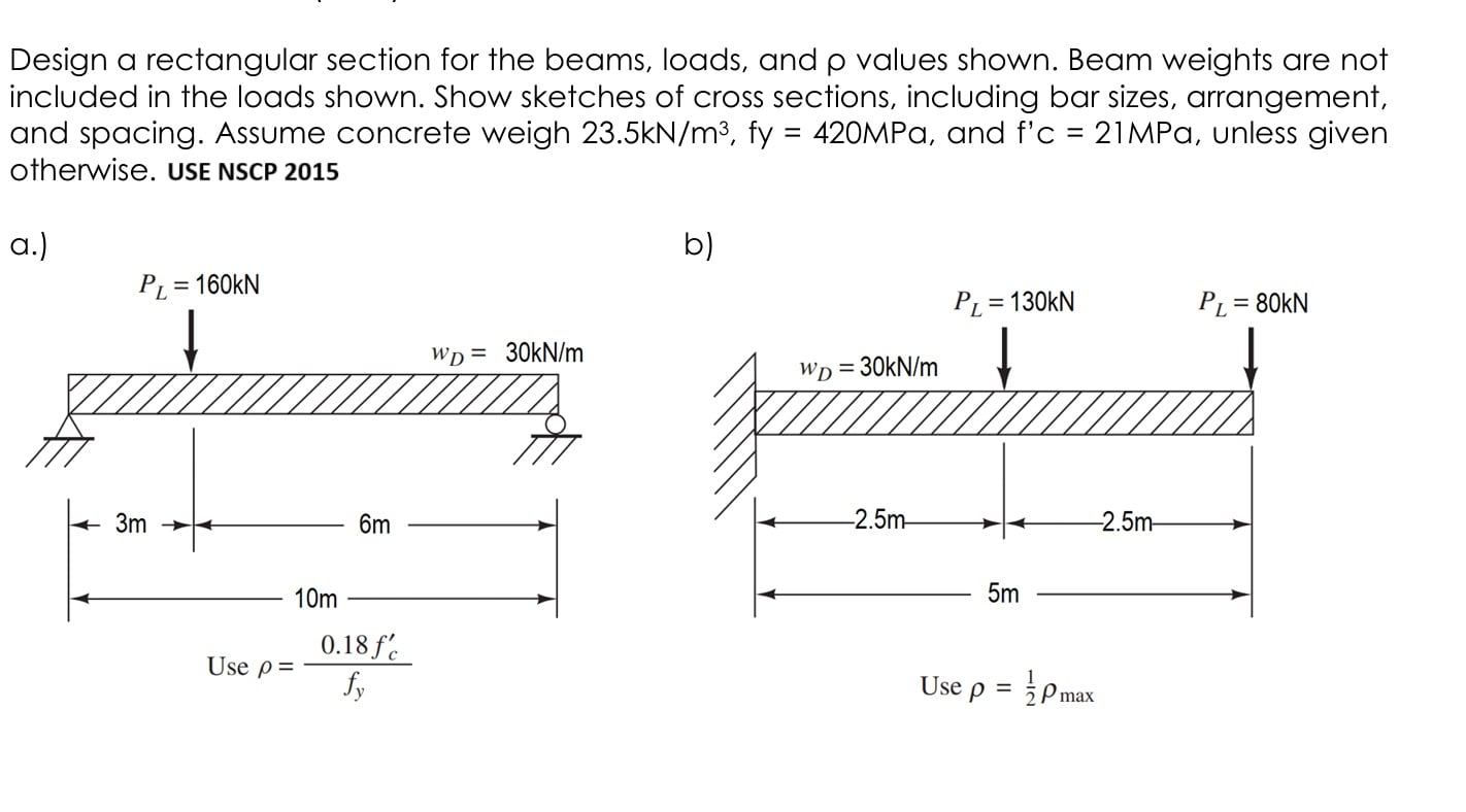 Solved Design a rectangular section for the beams, loads, | Chegg.com
