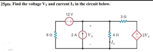 Solved 25pts. Find the voltage VX and current IX in the | Chegg.com