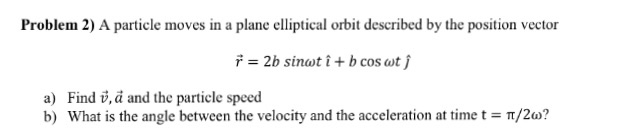 Solved A particle moves in a plane elliptical orbit | Chegg.com