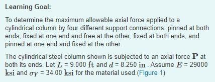 Solved Learning Goal: To determine the maximum allowable | Chegg.com