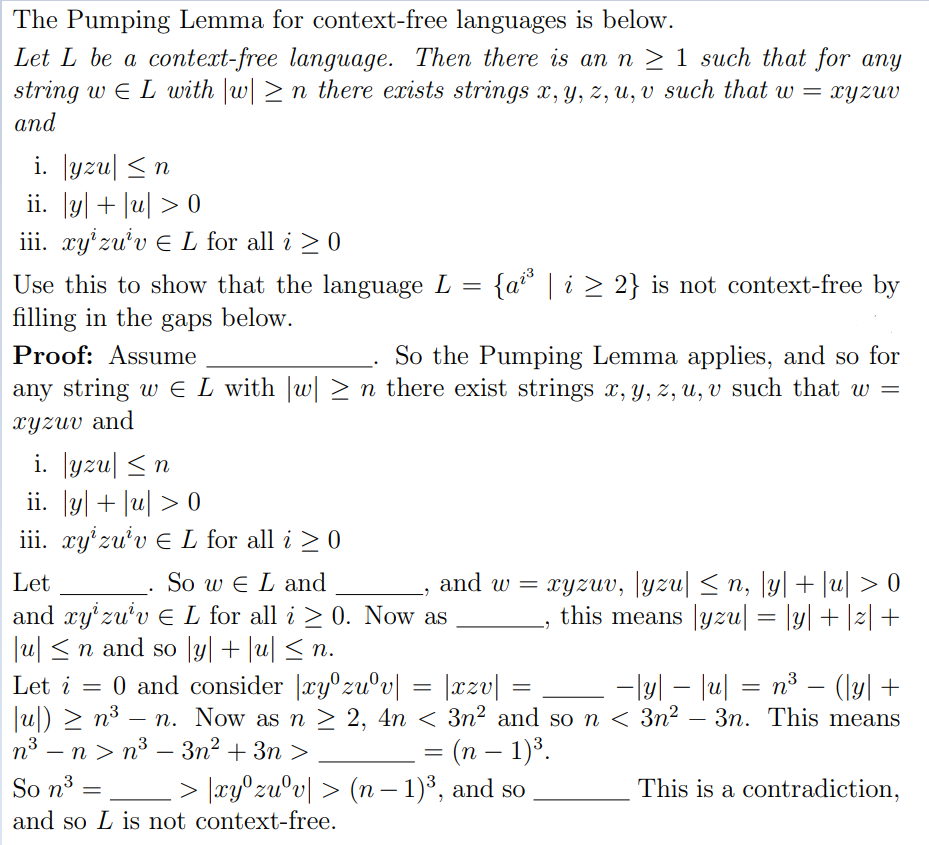 Solved The Pumping Lemma for context-free languages is | Chegg.com