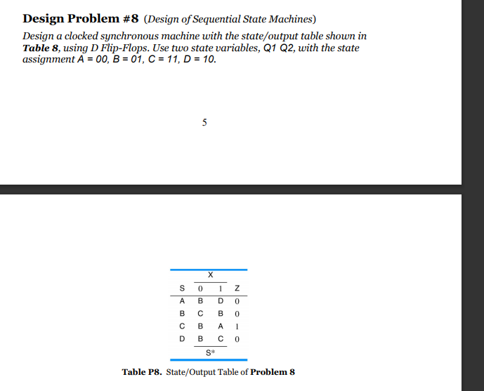 Solved Design Problem #8 (Design of Sequential State | Chegg.com