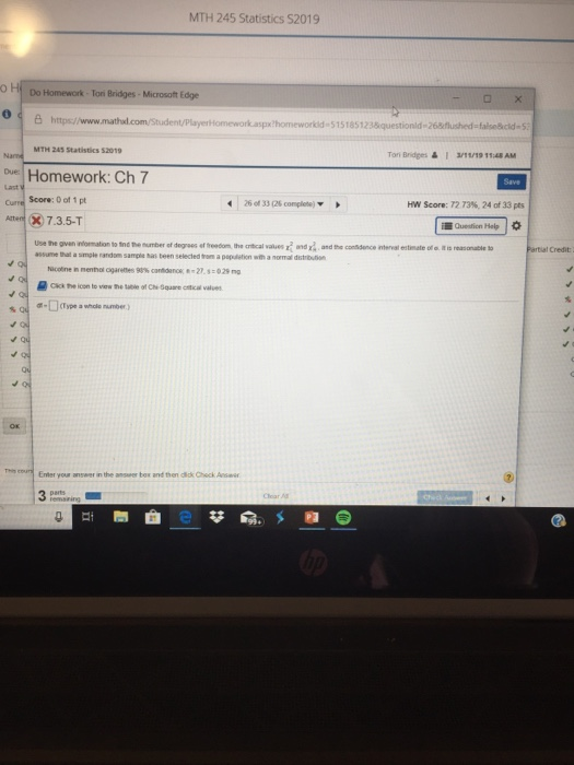 Solved MTH 245 Statistics S2019 HDo Homework- Toni Bridges | Chegg.com