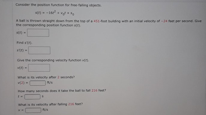 Solved Consider the position function for free-falling | Chegg.com