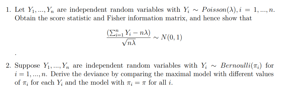 Solved 1. Let Y1,…,Yn are independent random variables with | Chegg.com