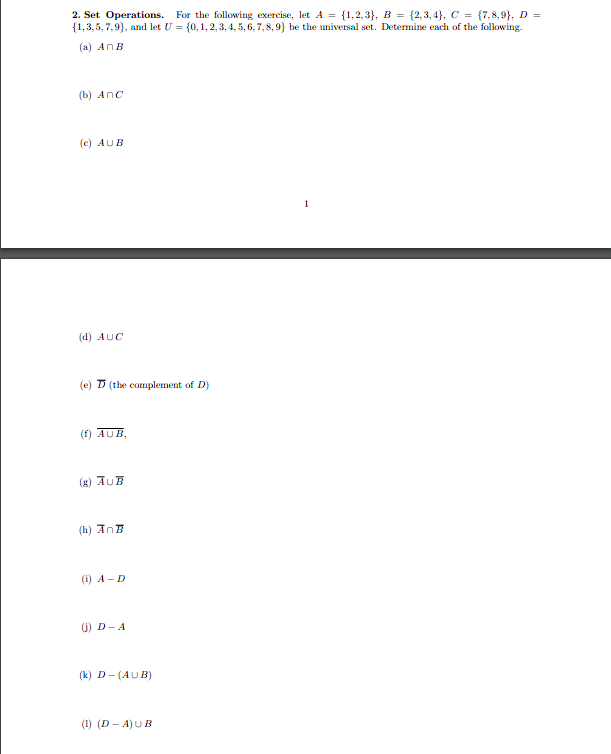 Solved 2. Set Operations. For the following exercise, let | Chegg.com Solved 2. Set Operations. For the following exercise, let | Chegg.com