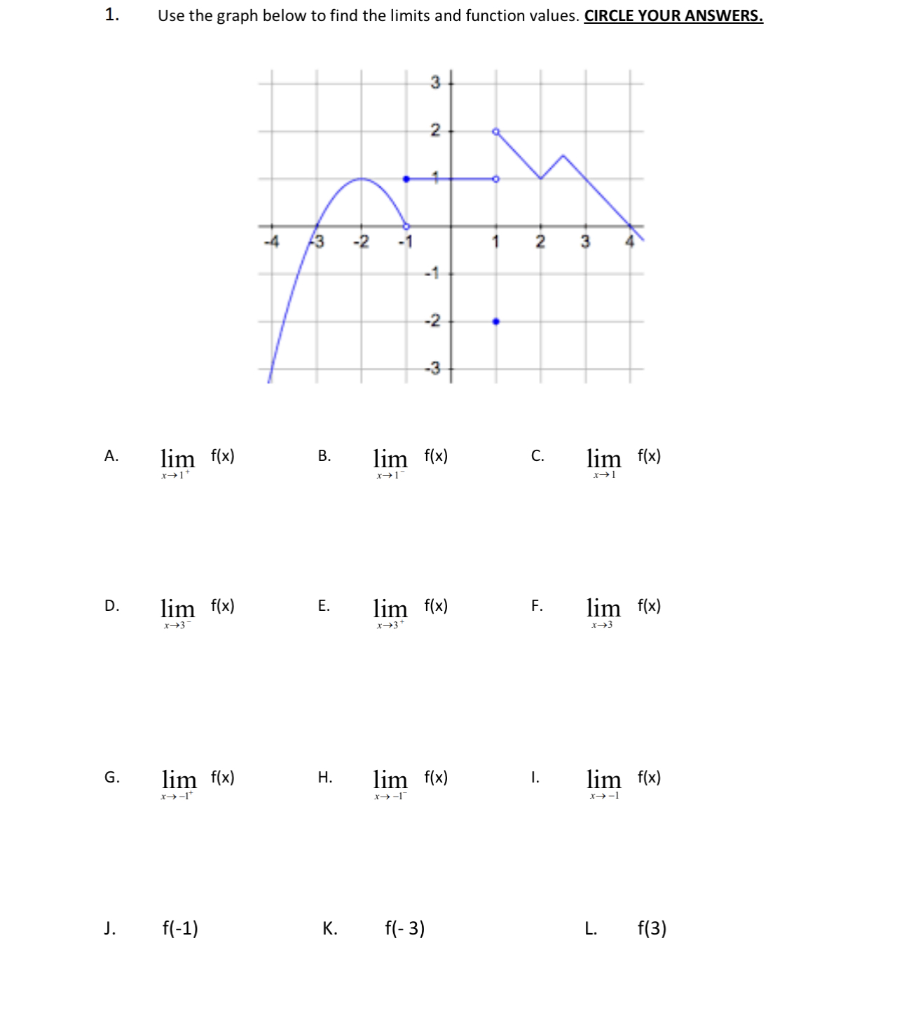 Solved 1. Use the graph below to find the limits and | Chegg.com