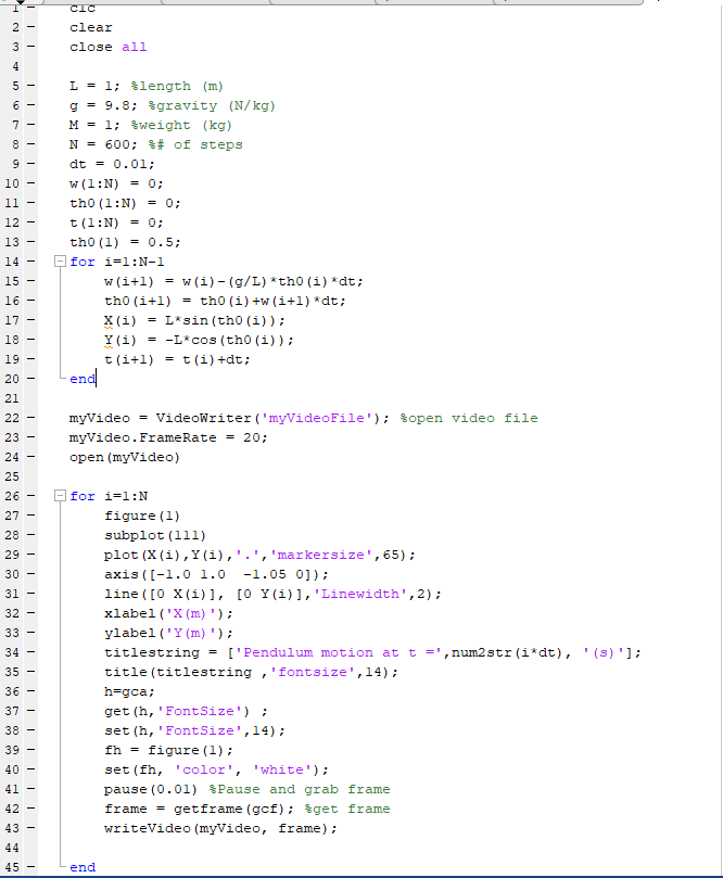 Solved I have made a code in Matlab that is an animation of | Chegg.com