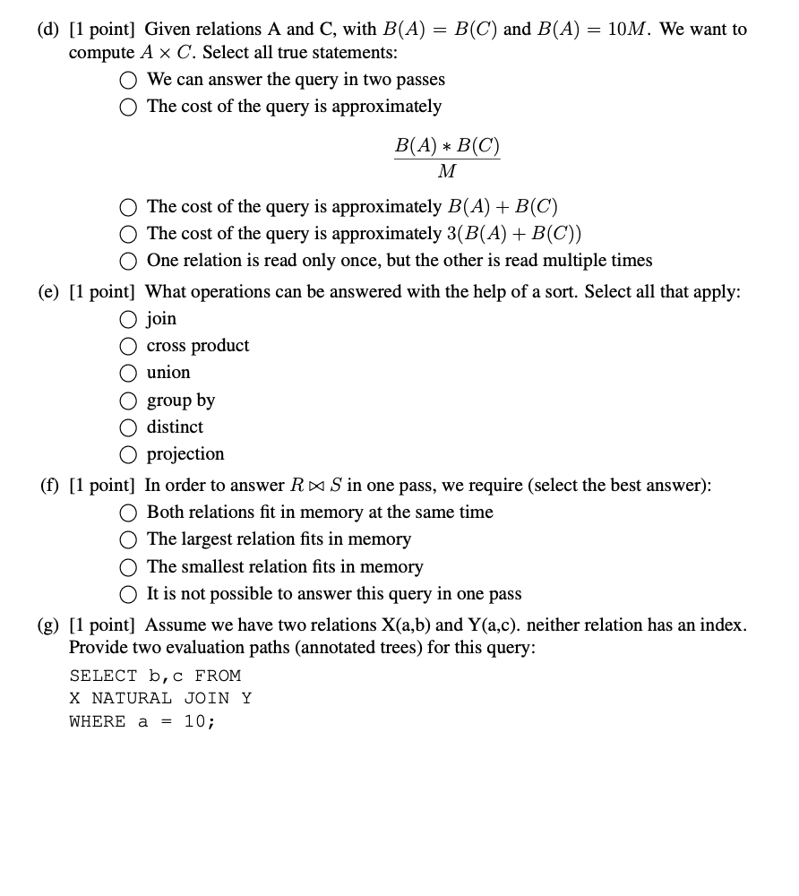 Solved (d) [1 ﻿point] ﻿Given relations A and C , ﻿with | Chegg.com