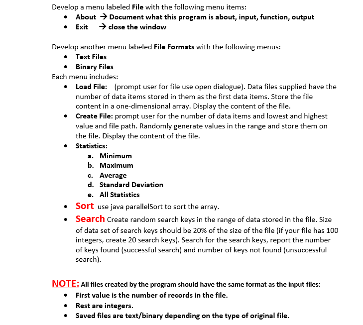 Solved Develop a menu labeled File with the following menu | Chegg.com