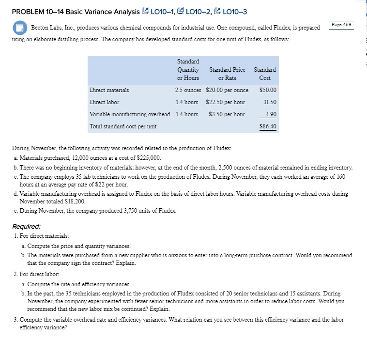 Solved PROBLEM 10–14 Basic Variance Analysis L010-1, L010-2, | Chegg.com