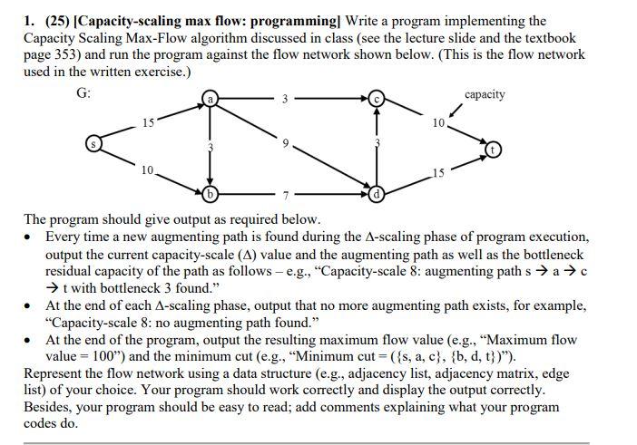 1. (25) (Capacity-scaling max flow: programming| | Chegg.com