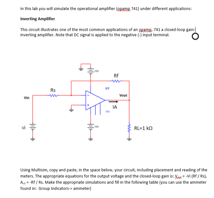 In this lab you will simulate the operational | Chegg.com
