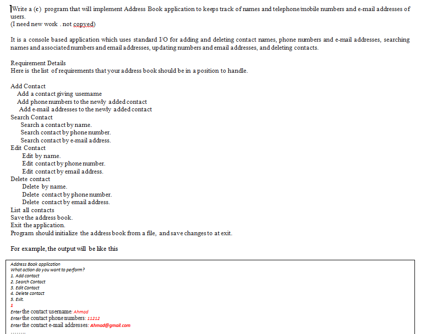 Solved Write a (c) program that will implement Address Book | Chegg.com