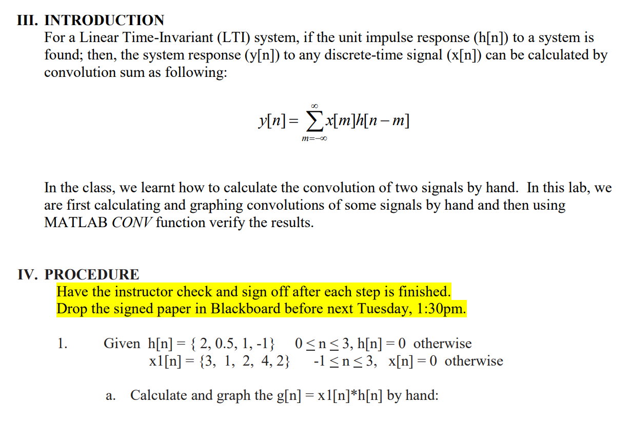 Solved III. INTRODUCTION For a Linear Time-Invariant (LTI) | Chegg.com