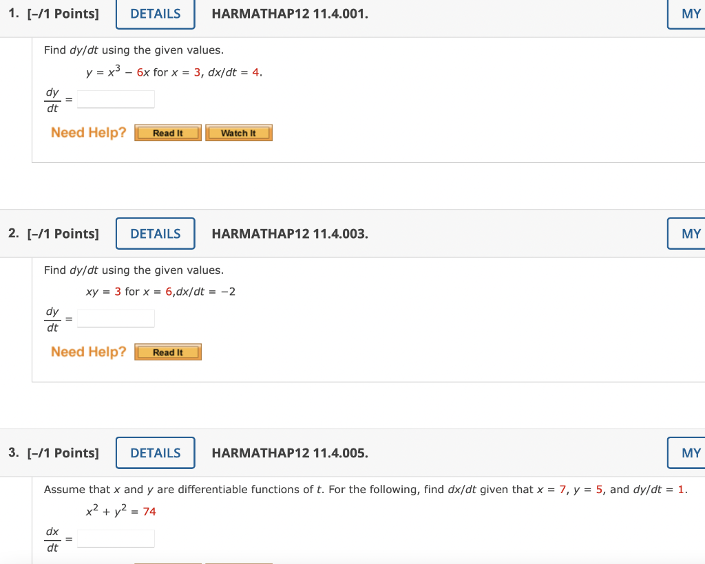 Solved Find dy/dt using the given values. y=x3−6x for | Chegg.com