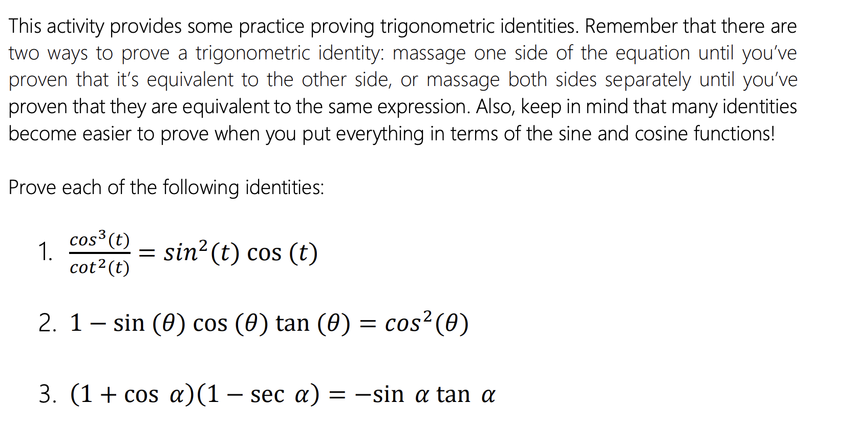 Solved This activity provides some practice proving | Chegg.com