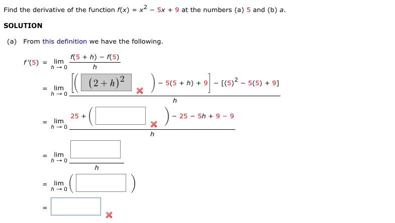 Solved Find the derivative of the function f(x)=x2−5x+9 at | Chegg.com