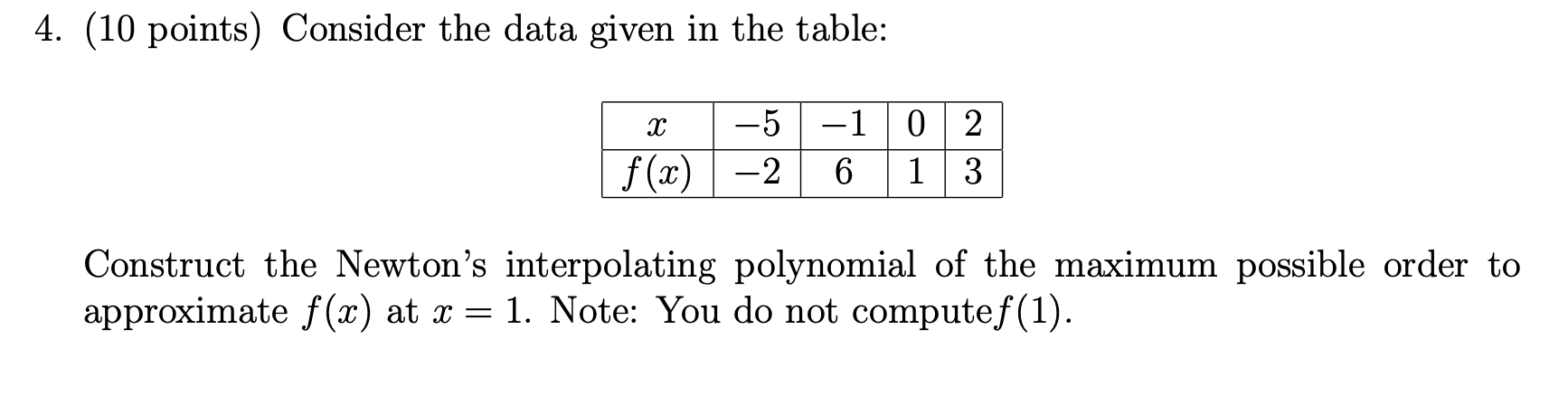 Solved 4. (10 points) Consider the data given in the table: | Chegg.com Solved 4. (10 points) Consider the data given in the table: | Chegg.com