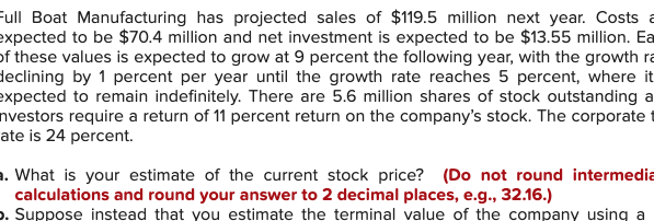 Eull Boat Manufacturing has projected sales of $119.5 | Chegg.com